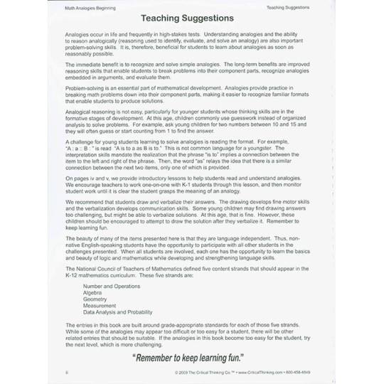 Math Analogies: Beginning (Grades K-1)