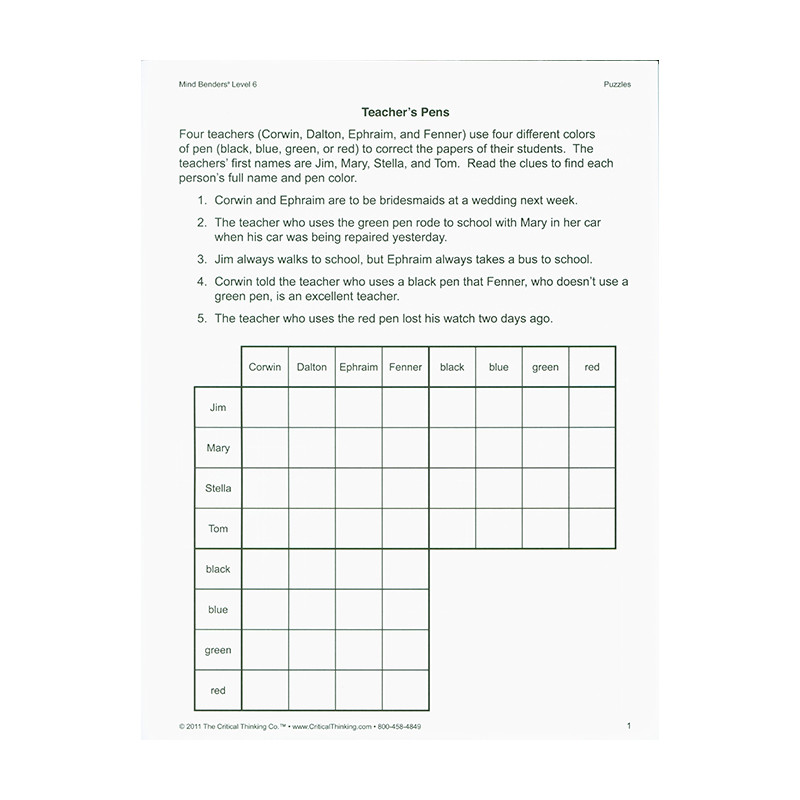 Mind Benders Level 6 (Grades 7-12)