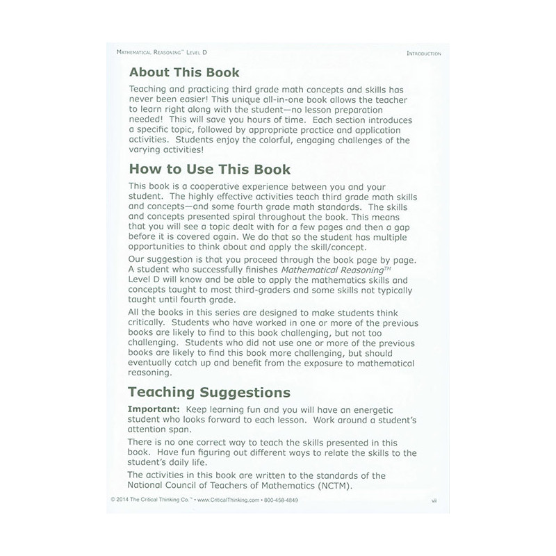 Mathematical Reasoning Level D - Grade 3