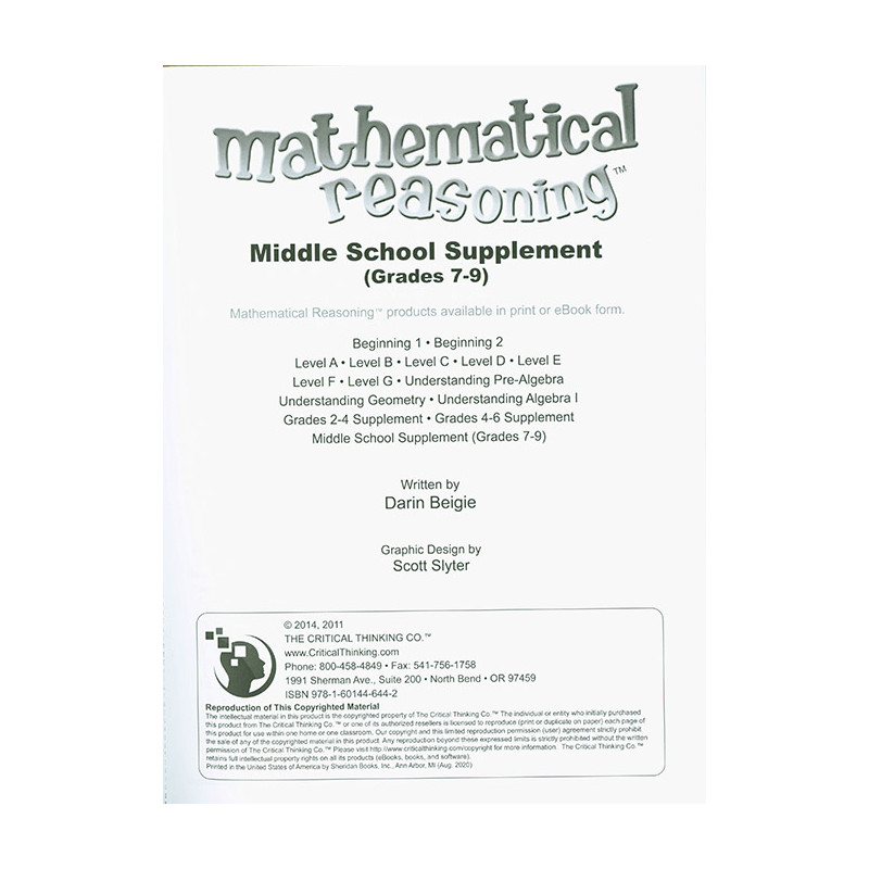 Mathematical Reasoning Middle School Supplement 7-9