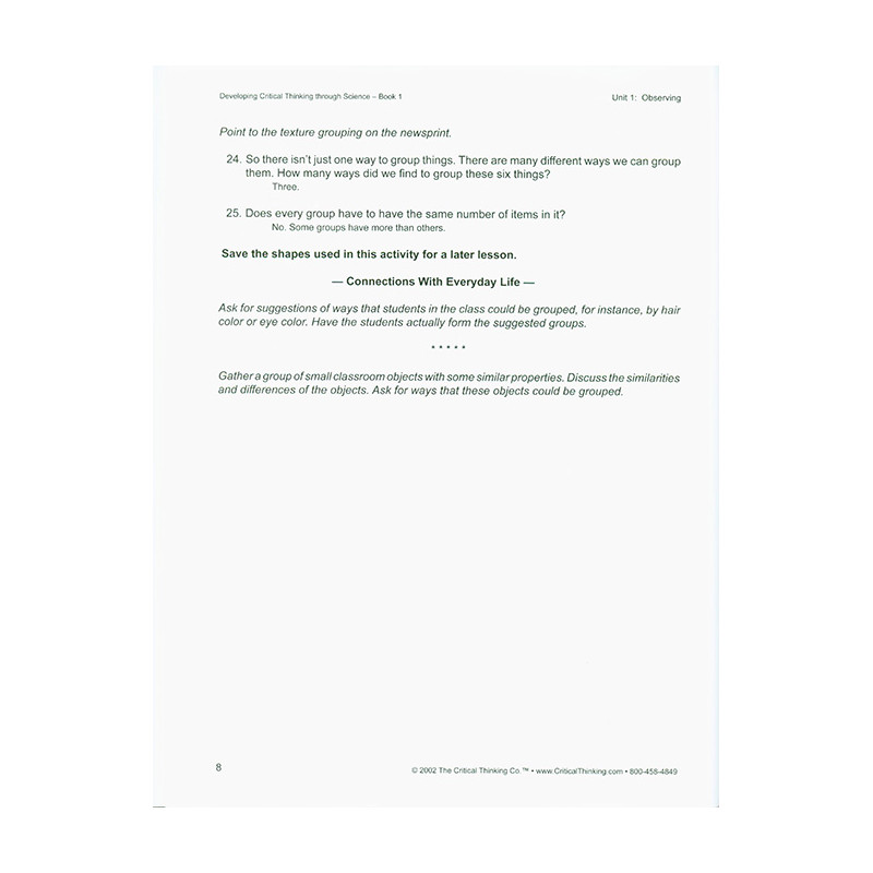 Developing Critical Thinking Through Science Book 1 (Grades 1-3)