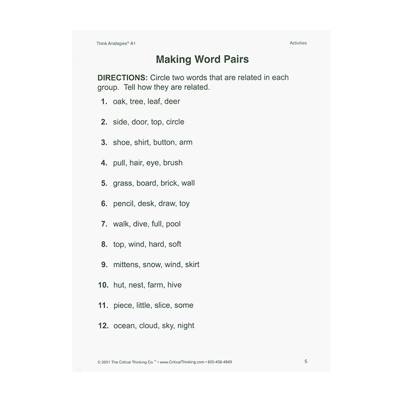 Think Analogies - Level A-1 (Grades 3-5)