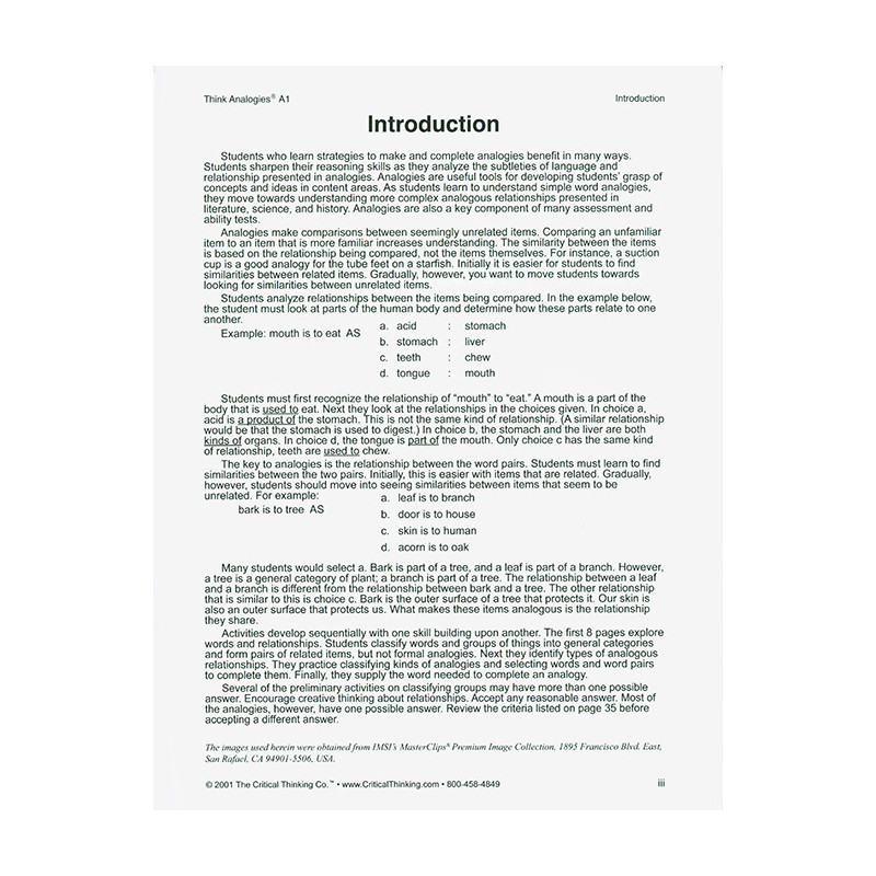 Think Analogies - Level A-1 (Grades 3-5)