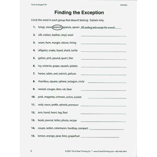 Think Analogies - Level B-1 (Grades 6-12)