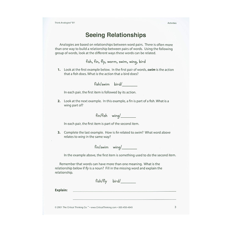 Think Analogies - Level B-1 (Grades 6-12)