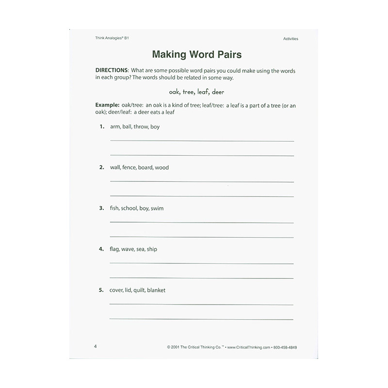 Think Analogies - Level B-1 (Grades 6-12)