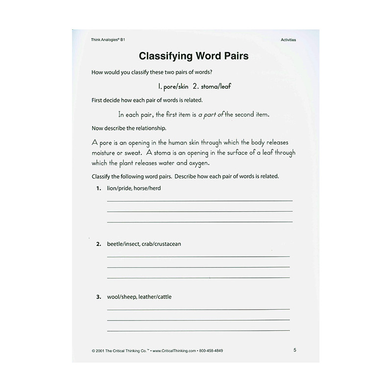 Think Analogies - Level B-1 (Grades 6-12)