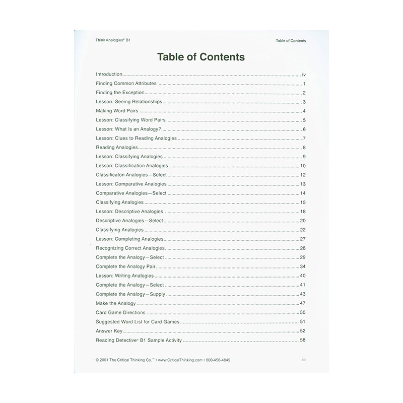 Think Analogies - Level B-1 (Grades 6-12)