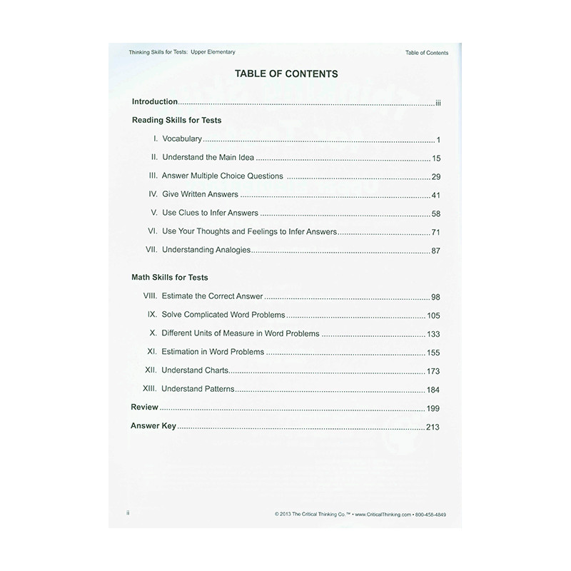 Thinking Skills for Tests: Upper Elementary Grades 3-5