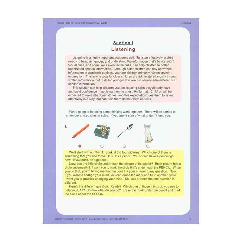 Thinking Skills for Tests Early Learning Teacher Guide (PreK-2)
