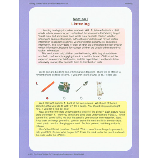 Thinking Skills for Tests Early Learning Teacher Guide (PreK-2)