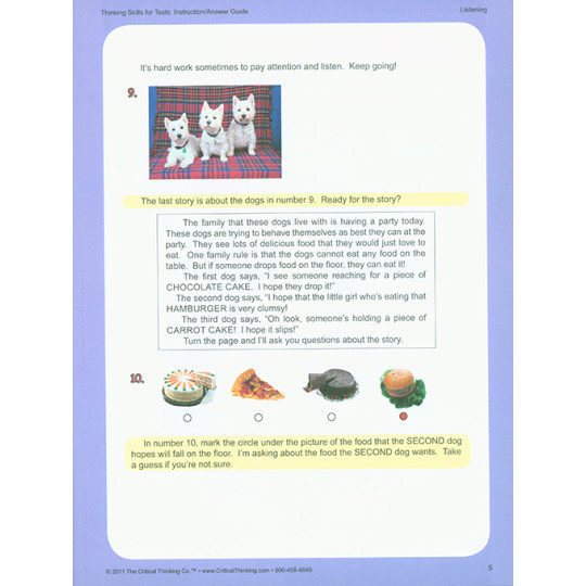Thinking Skills for Tests Early Learning Teacher Guide (PreK-2)