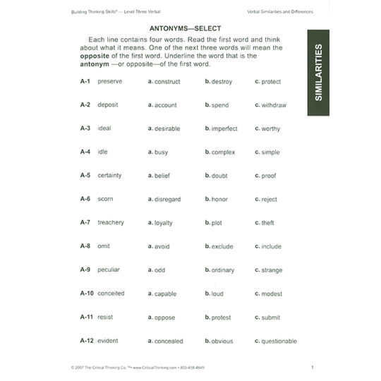 Building Thinking Skills Level 3 Verbal (Grades 7-12)