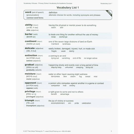 Vocabulary Virtuoso: Primary Vocabulary for Academic Success Grades: 2-3