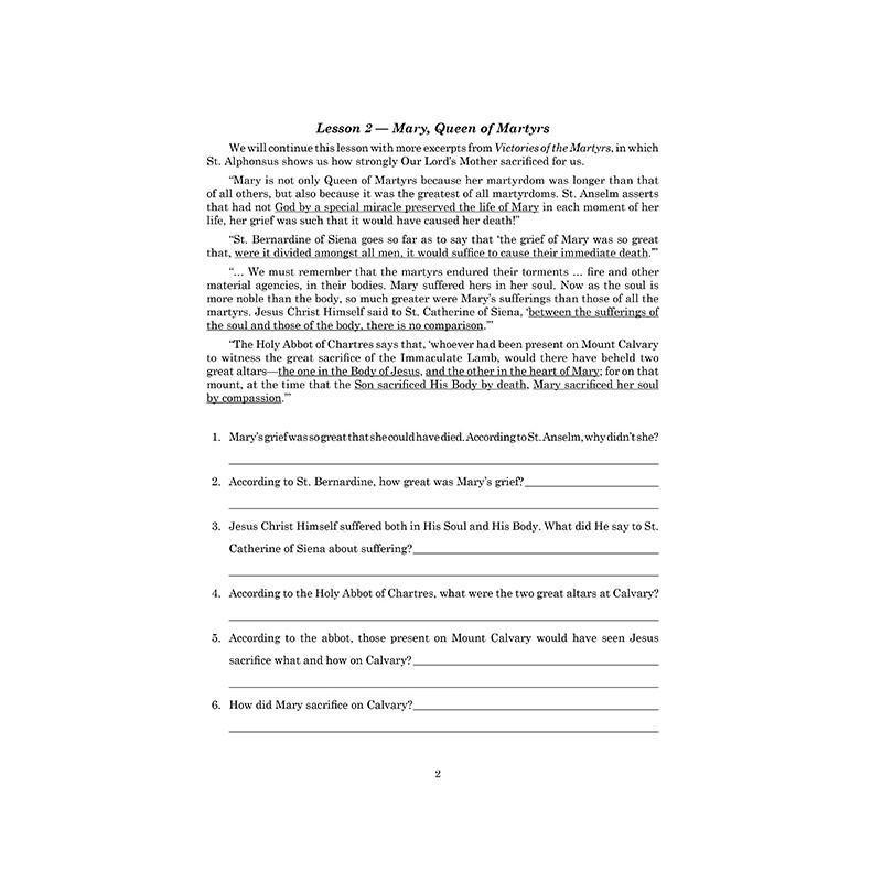 Reading 6 for Young Catholics Comprehension