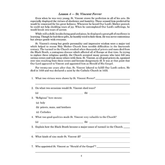 Reading 6 for Young Catholics Comprehension