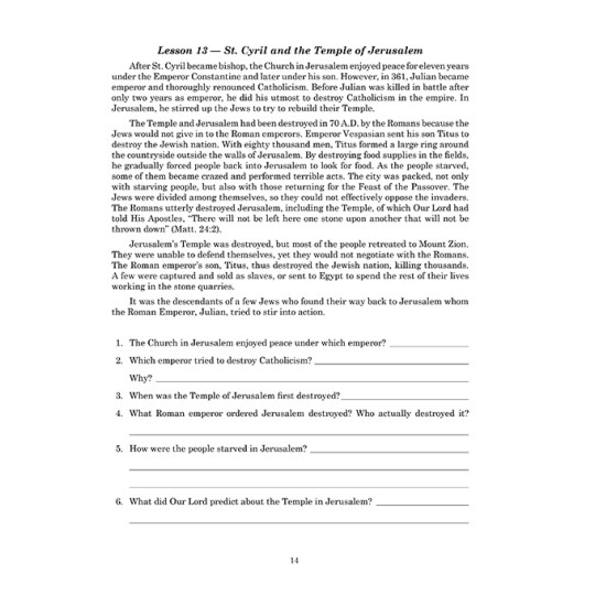 Reading 6 for Young Catholics Comprehension