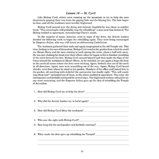 Reading 6 for Young Catholics Comprehension
