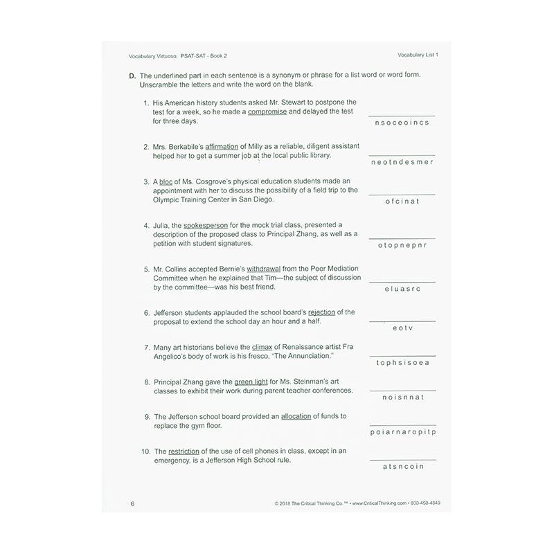 Vocabulary Virtuoso: PSAT-SAT Book 2 Grades 8-12
