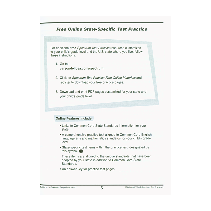 Spectrum Test Practice Workbook Grade 2