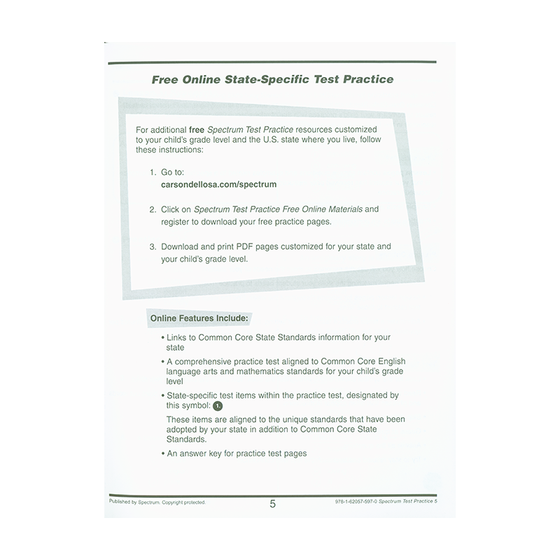 Spectrum Test Practice Workbook Grade 5