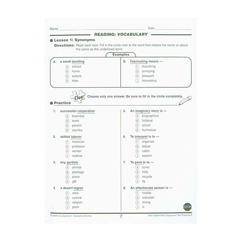 Spectrum Test Practice Workbook Grade 5