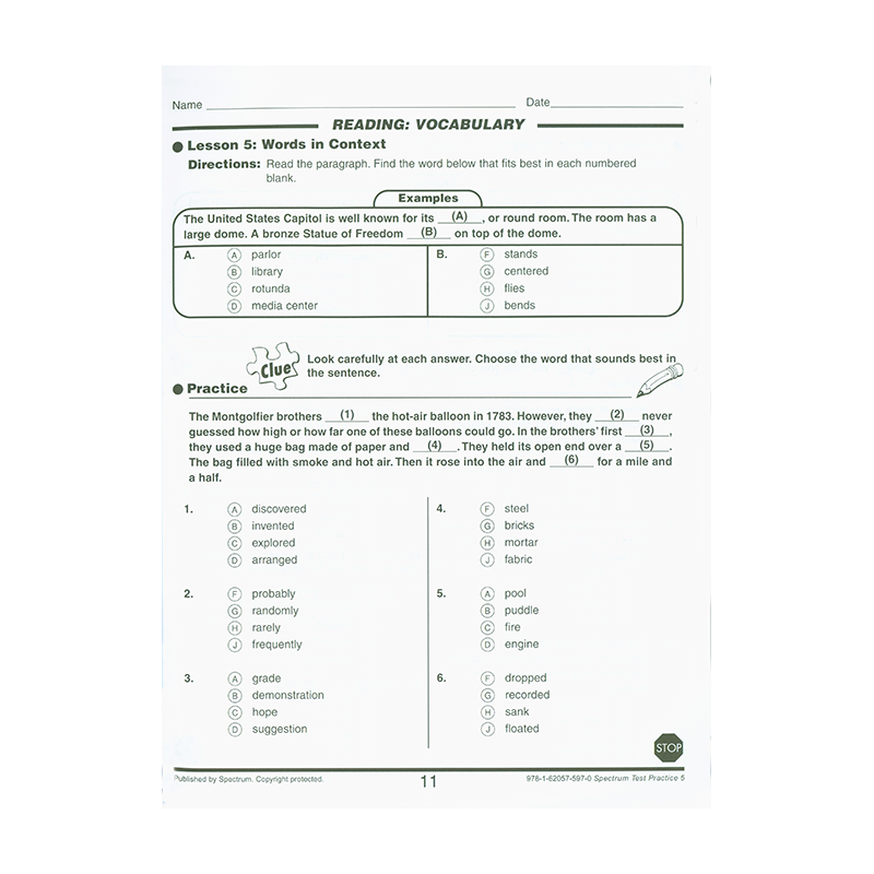 Spectrum Test Practice Workbook Grade 5