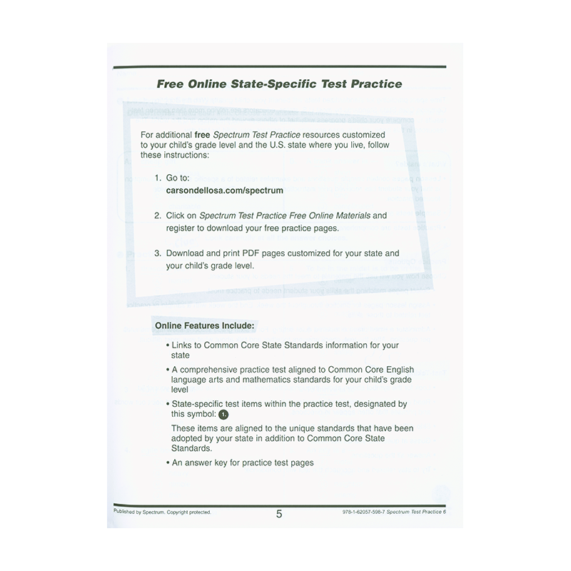 Spectrum Test Practice Workbook Grade 6