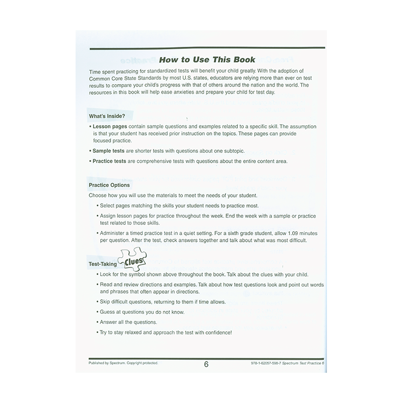 Spectrum Test Practice Workbook Grade 6