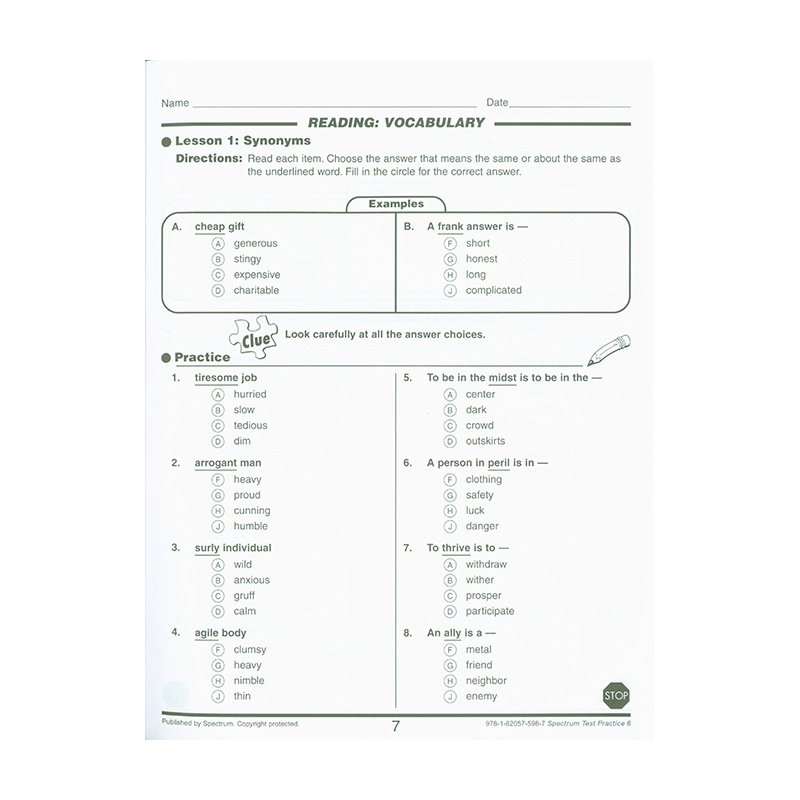 Spectrum Test Practice Workbook Grade 6