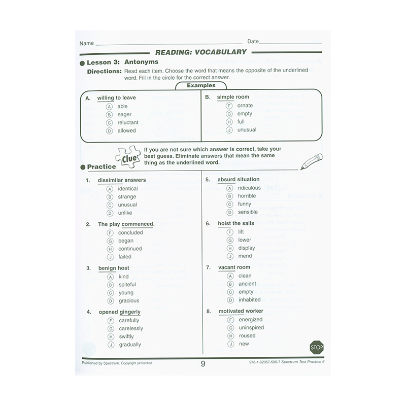 Spectrum Test Practice Workbook Grade 6