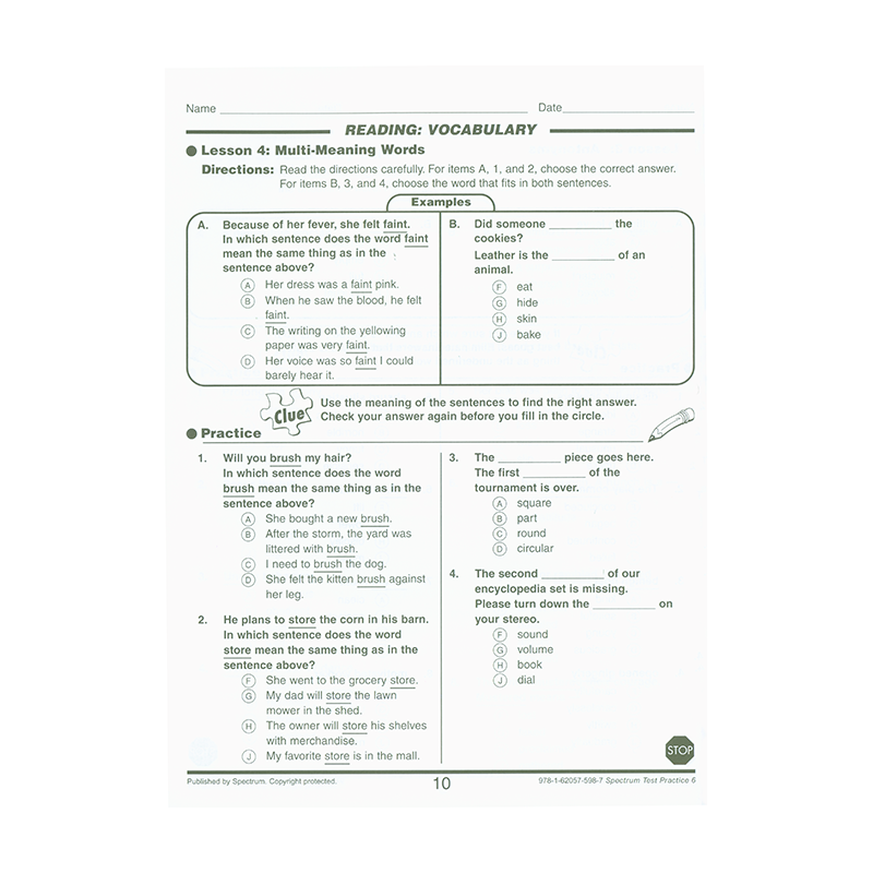 Spectrum Test Practice Workbook Grade 6