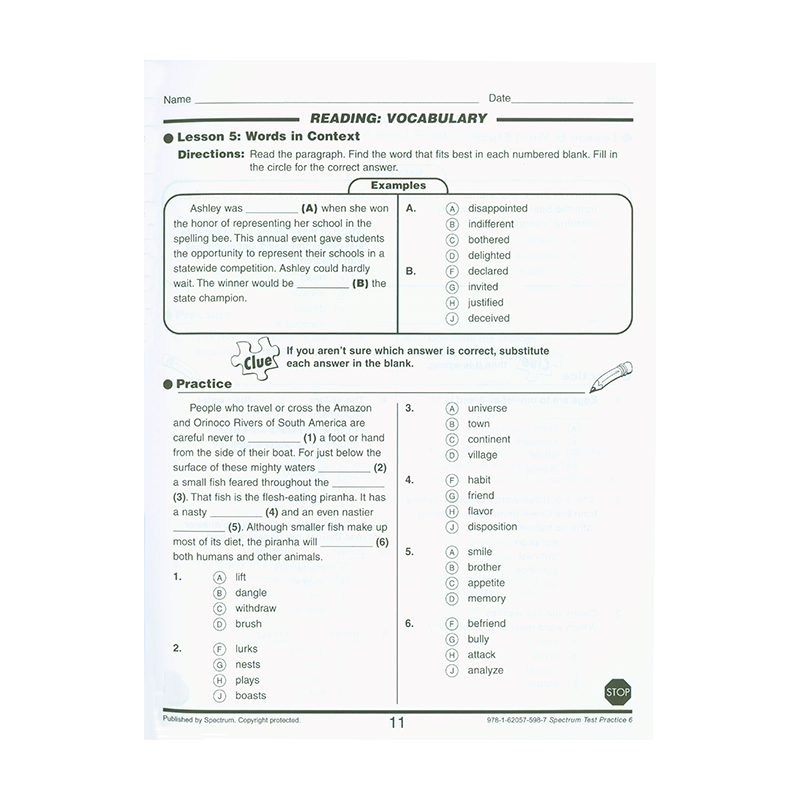 Spectrum Test Practice Workbook Grade 6
