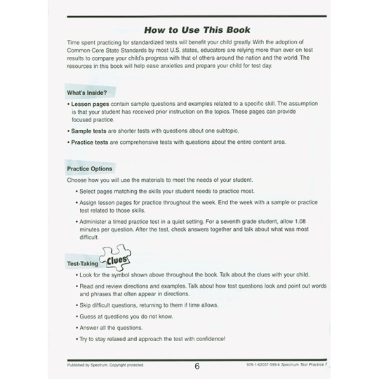 Spectrum Test Practice Workbook Grade 7