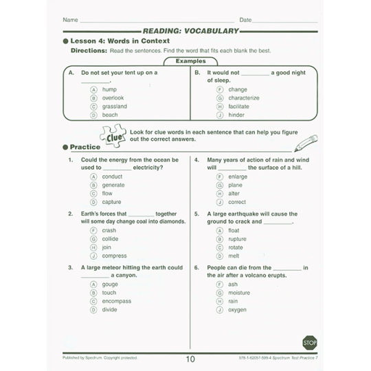 Spectrum Test Practice Workbook Grade 7