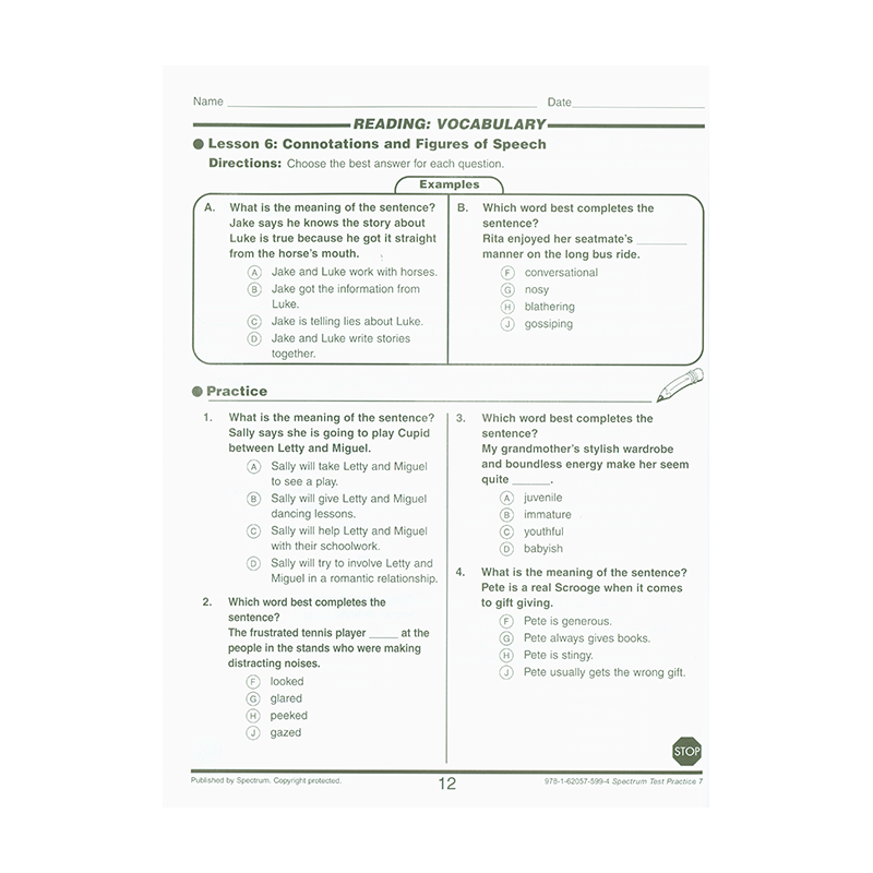 Spectrum Test Practice Workbook Grade 7