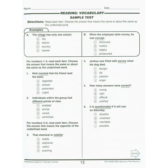 Spectrum Test Practice Workbook Grade 7
