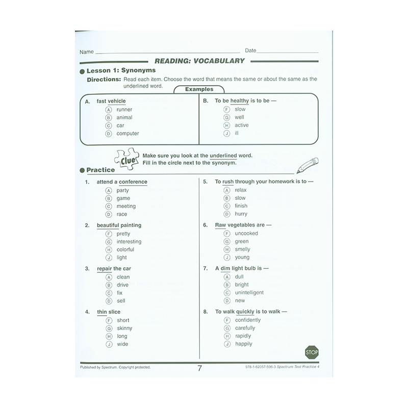 Spectrum Test Practice Workbook Grade 4