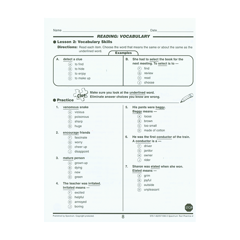 Spectrum Test Practice Workbook Grade 4