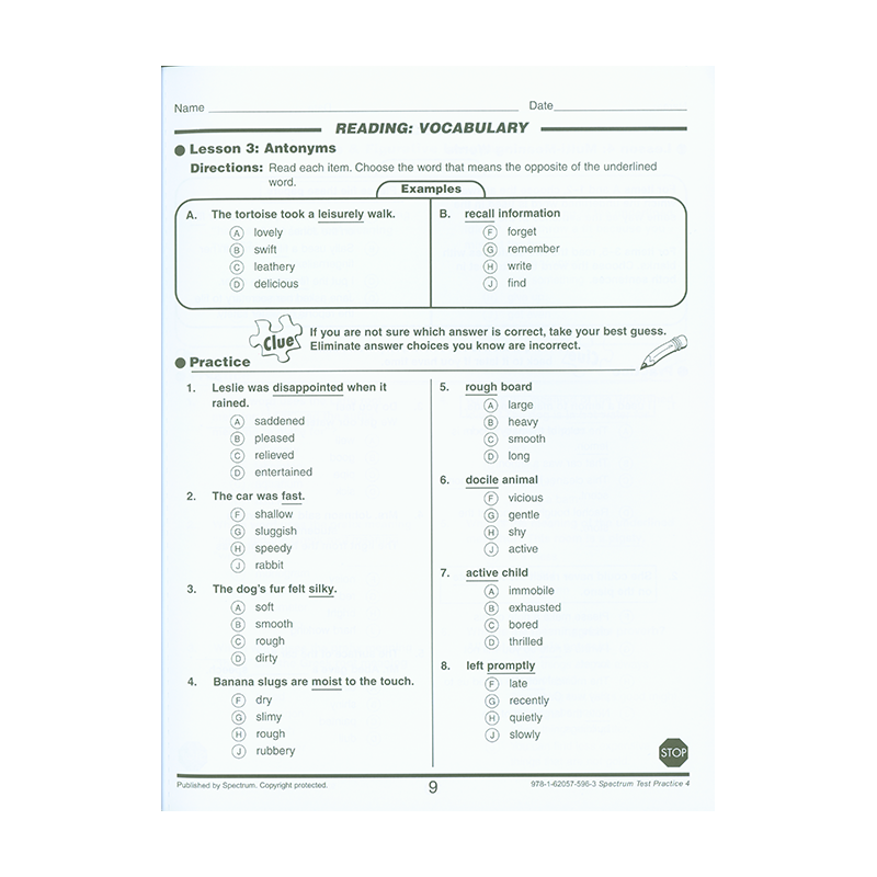 Spectrum Test Practice Workbook Grade 4