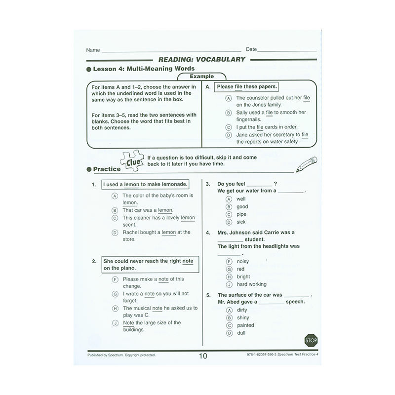 Spectrum Test Practice Workbook Grade 4