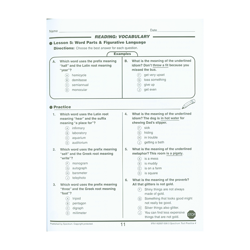 Spectrum Test Practice Workbook Grade 4