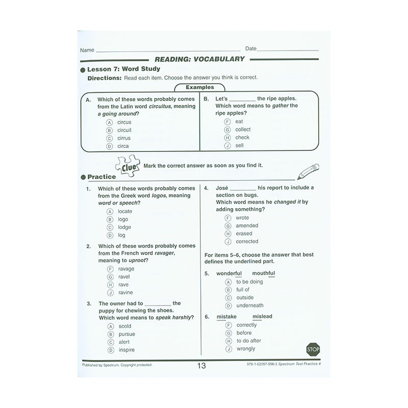 Spectrum Test Practice Workbook Grade 4