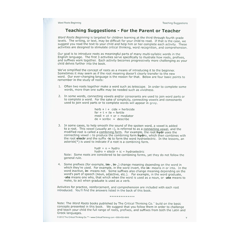 Word Roots Beginning (Grades 3-4)