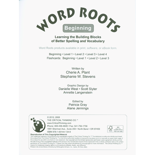 Word Roots Beginning (Grades 3-4)