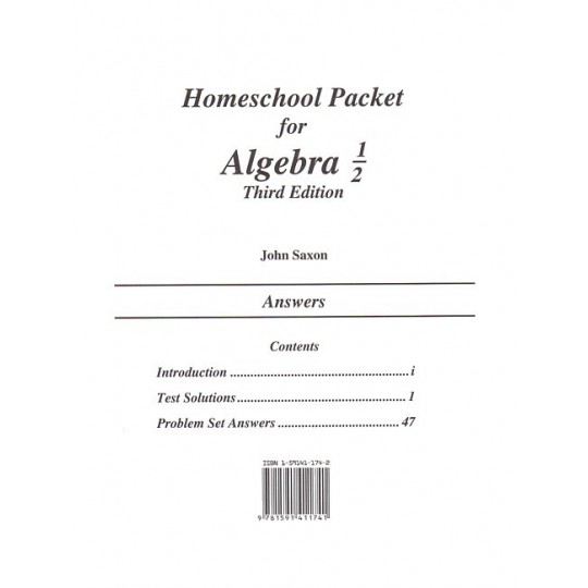 Saxon Algebra 1/2 (3rd edition) Text & Test Key