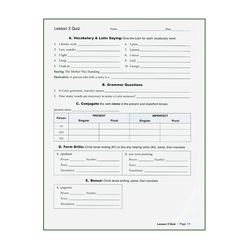 F F Latin Test & Quiz Booklet