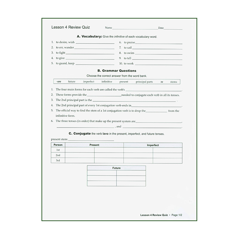 F F Latin Test & Quiz Booklet