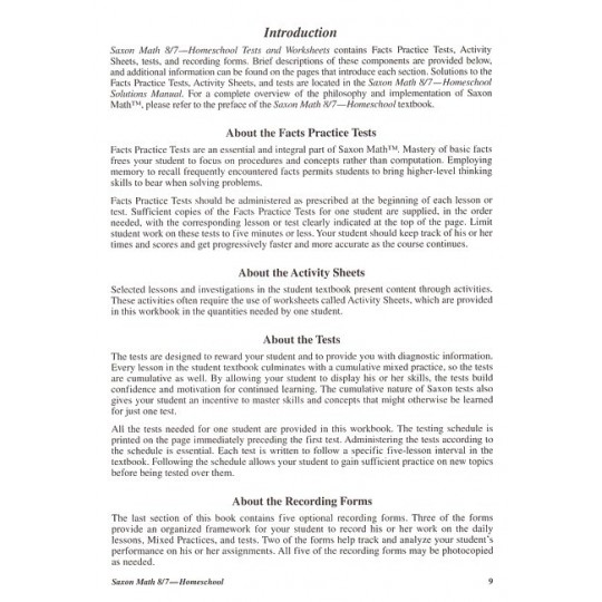Saxon 87 (Homeschool, 3rd edition) Tests/Worksheets