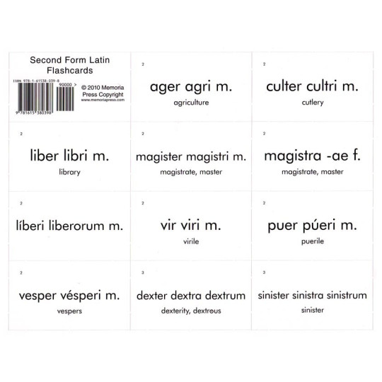Second Form Latin Flash Cards